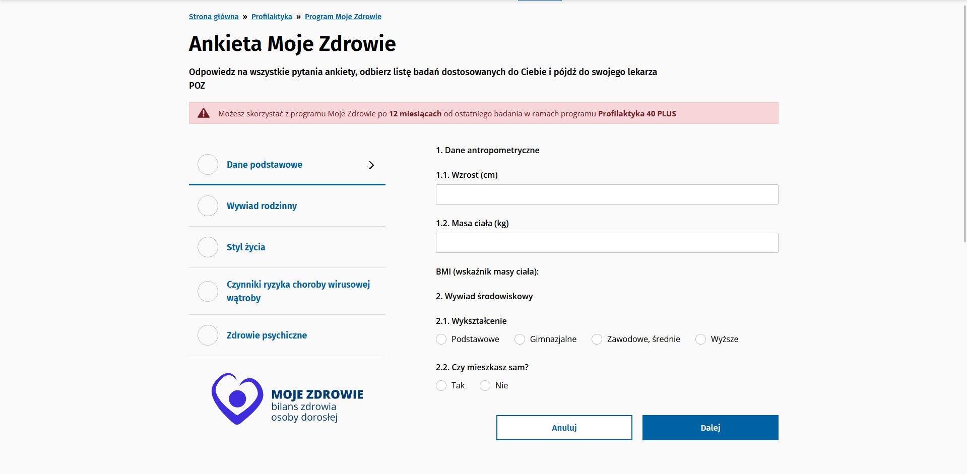Jak wypełnić ankietę Moje Zdrowie – bilans zdrowia osoby dorosłej (wersja komputerowa) - NZOZ w ...